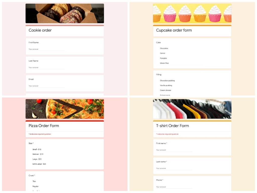 Free Order Form Templates for Google Forms